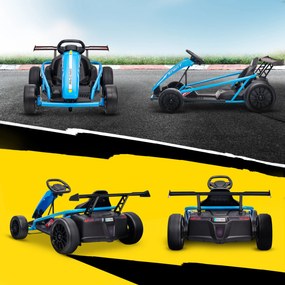AIYAPLAY 24V elektrické Go-Kart k jízdě a driftování, nylonové pneumatiky, bezpečnostní pás, klakson, hudba pro děti 8-12 let, modré