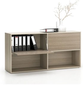 PLAN Kancelářský policový regál LAYERS, dlouhý, 2 boxy, 1582 x 400 x 777 mm, dub přírodní / dub mořený