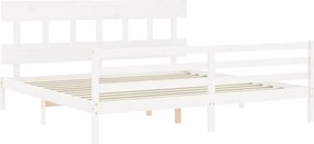 Rám postele s čelem bílý 200 x 200 cm masivní dřevo 3195177
