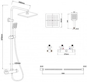 Erga Bodo Therm, sprchová souprava s termostatickou baterií a dešťovou hlavicí 23x23cm, černá matná, ERG-YKA-BP.BODO-THERM-23-BLK