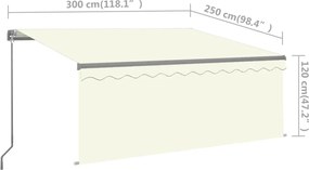 vidaXL Marketos Ručně zatahovací markýza s roletou 3 x 2,5 m krémová