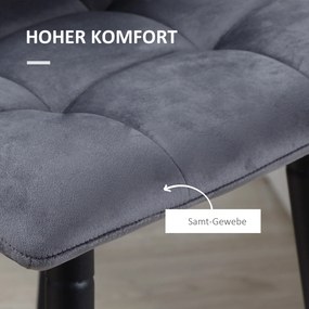 HOMCOM Barová židle sada 2 ks do kuchyně, moderní design, sametový potah, ocelové nohy, protiskluzové krytky nohou, do 120 kg, 42 x 47 x 105 cm, šedá…