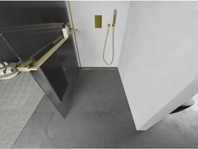 Mexen Kioto+ L, sprchová zástěna Walk-In s poličkou a věšákem 90 x 200 cm, 8mm sklo s žebrovým vzorem, zlatý matný profil, 800-090-123-55-09