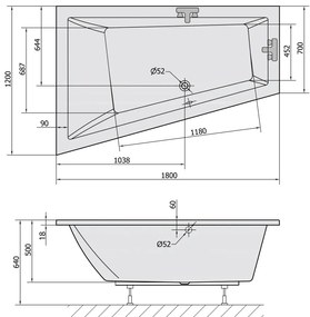 Polysan TRIANGL L SLIM asymetrická vana 180x120x50cm, bílá 19611S