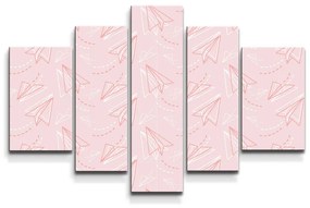 Sablio Obraz - 5-dílný Růžové papírové vlaštovky - 125x90 cm