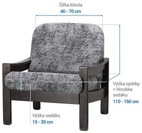 Bielastické potahy MARMO šedé křeslo s dřevěnými rukojeťmi (š. 40 - 70 cm)