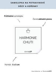 Samolepka na kořenky HARMONIE CHUTI průhledná  5 × 5 cm základní písmo