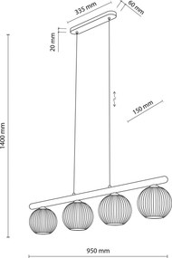 TK Lighting Závěsný lustr Virlo s dekorem dřeva pro žárovku 4x E14 TK11080