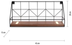 Nástěnná světelná tabule LED s dřevěnou policí, 45x15cm