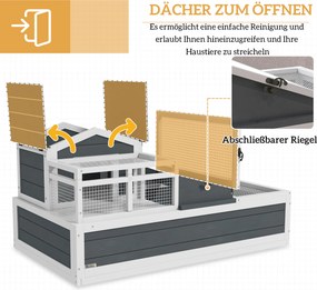 PawHut Školní domeček pro ropuchy, 2 podlaží, pro vnitřní i venkovní použití, balkon, jedlové dřevo, šedá barva