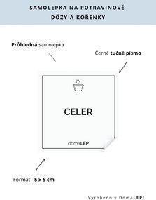 Samolepka na kořenky CELER průhledná 5 × 5 cm tučné písmo