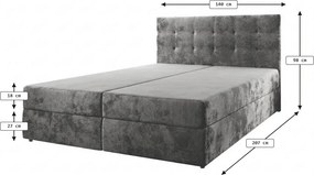 Čalouněná postel boxspring GLORIEN VELVET 140x200 cm šedá Matrace: Matrace Bonell pružinová