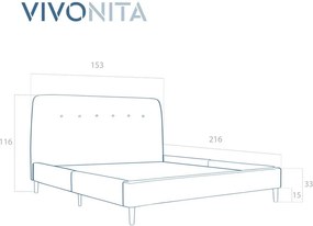 BonamiŠedá dvoulůžková postel s dřevěnými nohami Vivonita Mae, 140 x 200 cm