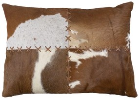 Hnědý kožený polštář s výrazným stehem Stitch Cow - 45*60*15cm