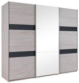 Prostorná šatní skříň DENVER 250 cm - dub bílý/grafit lesk