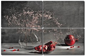 Obraz na plátně - Zátiší - větev a granátové jablko 1274QE (120x80 cm)