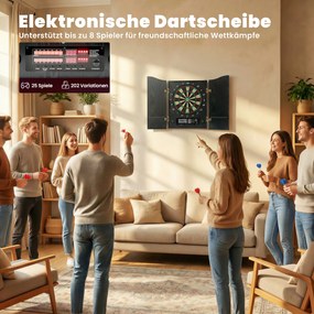 SPORTNOW Elektronický terč E Dartboard s dveřmi vzhled dřeva, LED displej, hlasové hlášení, 6 šipek, 24 náhradních hrotů