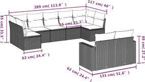 9dílná zahradní sedací souprava s poduškami černá polyratan 3251753