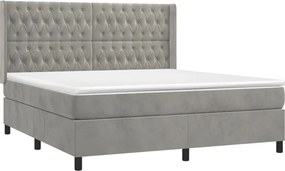 Box spring postel s matrací a LED světle šedá 160x200 cm samet 3139751