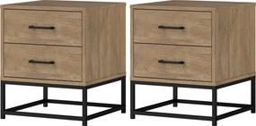 HOMCOM Sada 2 nočních stolků se 2 zásuvkami, noční stolek v industriálním stylu do ložnice a obývacího pokoje, rozměry 40 x 39,5 x 48 cm, přírodní dř…