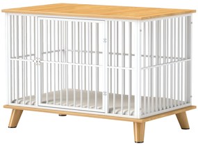 PawHut klec pro psa, uzamykatelná bouda pro psa s polštářem, box pro psa s dvířky, bouda pro středně velké psy do 15 kg, dub, 86 x 60 x 70 cm | Aosom