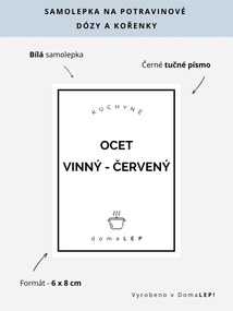 Samolepka na láhev OCET VINNÝ - ČERVENÝ – bílá, 6 x 8 cm, tučné písmo