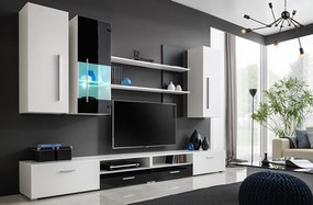 Moderní obývací stěna Trema + LED, bílá/černá