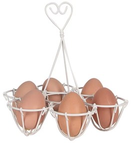 Bílý kovový držák na 6 vajíček se srdíčkem - Ø 19*19 cm