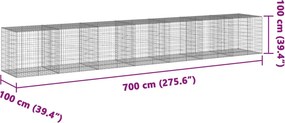 Gabionový koš s víkem 700 x 100 x 100 cm pozinkované železo 3295202