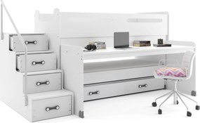 SMB Dětská patrová postel se stolem a šuplíky MAXI 3, 80x200+80x190 cm Barva šuplíku: Modrá