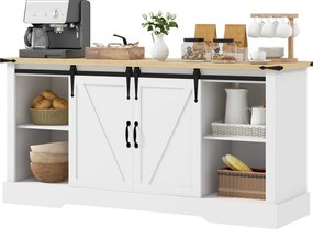 HOMCOM Příborník, úložný kabinet s 2 posuvnými dveřmi a nastavitelnými policemi, do obývacího pokoje, jídelny, chodby, 150 x 40 x 72 cm, dřevo, bílý …