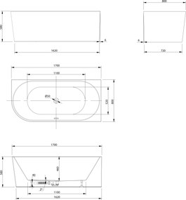 Aqualine Aqualine, TIBERA R rohová stojící vana 170x80cm, bílá, E1015