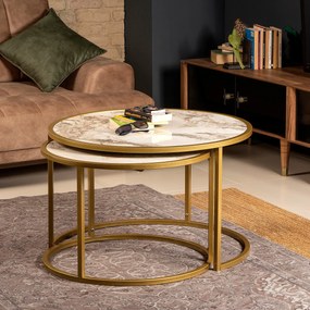Hanah Home Odkládací stolek (2 kusy) Tambur - Gold, Zlatá, Bílá