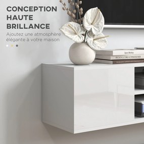 HOMCOM Nástěnný televizní stolek v moderním stylu - 2 skříňky, 2 centrální nika a 2 otvory pro správu kabelů 140 x 30 cm bílá