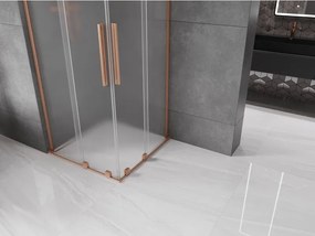 Mexen Velar L Duo, sprchový kout s posuvnými dveřmi 90 x 90 cm, 8mm sklo námraza, měděná matná, 871-090-090-02-33-65