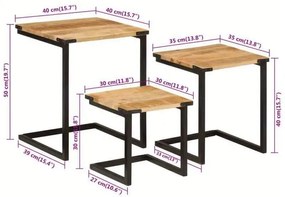 Konferenční stolek, sada 3 ks, kov, manganové dřevo, černá, vícebarevná, NoBi BAKER