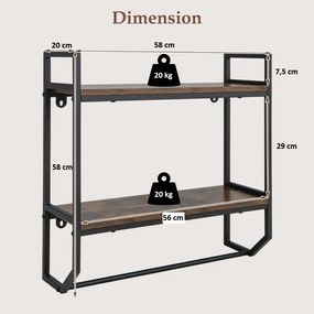 Costway Koupelnová polička s držákem ručníků, kov/dřevo, 58 x 58 cm JV13087