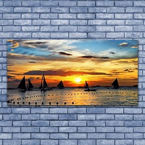 akrylový obraz Loďky Moře Slunce Krajina 120x60 cm