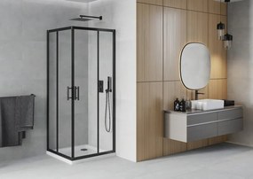 Mexen Rio, čtvercový sprchový kout 80 x 80 cm, 6mm čiré sklo, černý profil + bílá sprchová vanička, 860-080-080-70-00-4010B