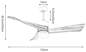 ZEVENTI - LED Stropní ventilátor NATURITO LED/18W/230V Wi-Fi Tuya černá/dub + DO