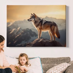 Obraz na plátně - Vlk na skále FeelHappy.cz Velikost obrazu: 150 x 100 cm