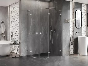 Mexen Lunar, L pravý půlkruhový sprchový kout 100 x 80 cm, 8mm čiré sklo, chromový profil, 833L-100P-080L-01-00