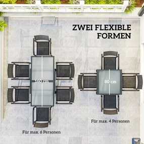 Outsunny Velký Rozšiřitelný Zahradní Stůl rozložené rozměry 160D x 80Š x 75V cm Tmavě Šedý Hliníkový Stůl s Temperovaným Sklem Transparentní