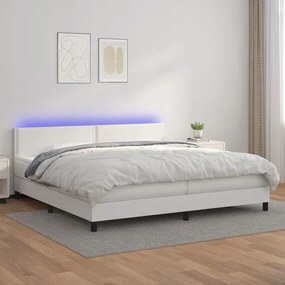 Box Spring Postel S Matrací A Led Umělá Kůže Bílá Hladké s hřebíky 200 x
