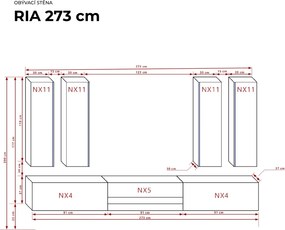 Ral Obývací stěna RIA 273 cm - Černý lesk