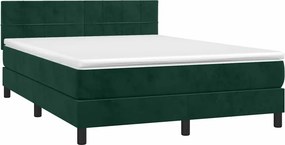 Box spring postel s matrací a LED tmavě zelená 140x190 cm samet 3134402