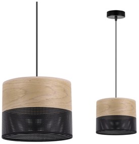 Light Home Závěsné svítidlo Wood, 1x dýha zlatý dub/černé plastové stínítko, (fi 20cm)