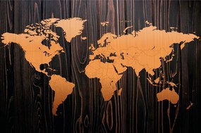 Samolepící tapeta oranžová mapa na dřevě - 225x150 cm