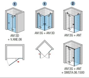 Ronal (Sanswiss) Ronal, ANNEA jednokřídlé dveře s pevnou stěnou v rovině AN13 š. 80 cm, aluchrom