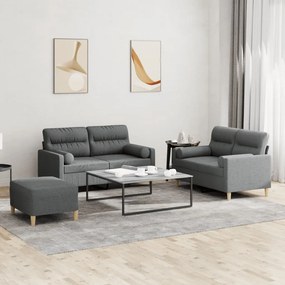 3dílná sedací souprava s polštáři tmavě šedá textil 3201593